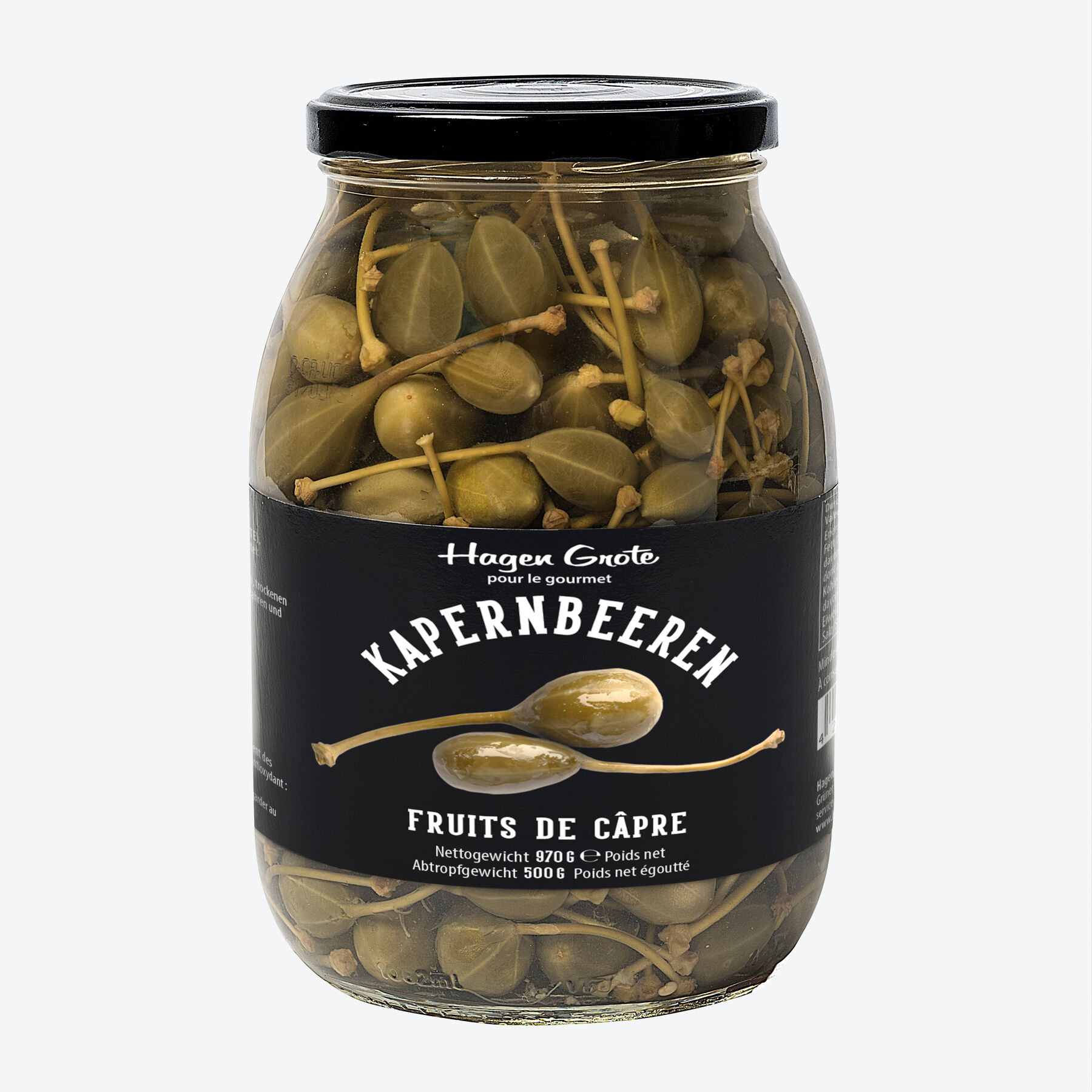 Kapernbeeren mit Stiel - mildes Aroma, 970 g - Hagen Grote Schweiz Shop